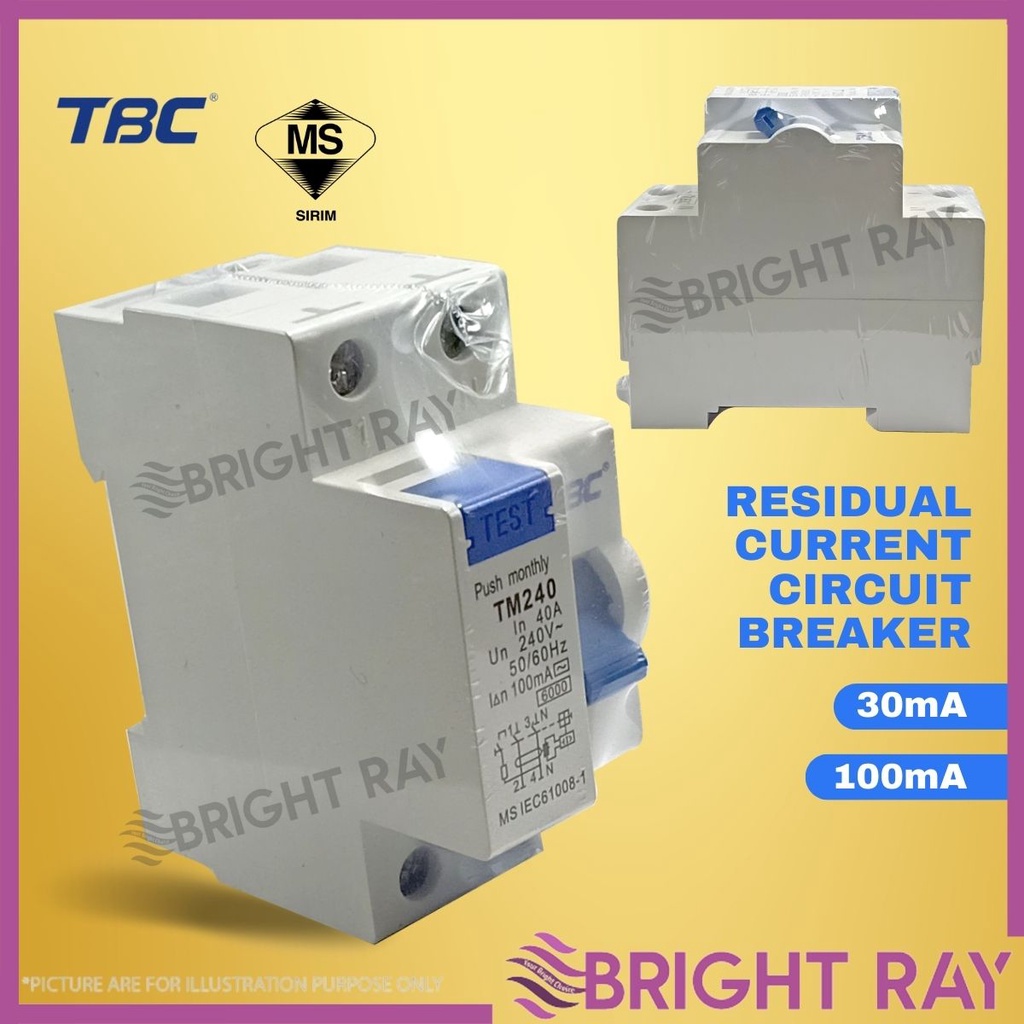 TBC 2 POLE 30mA / 100mA Residual Current Circuit Breaker ELCB 25A / 40A / 63A 2 Pole ELCB/RCCB ...