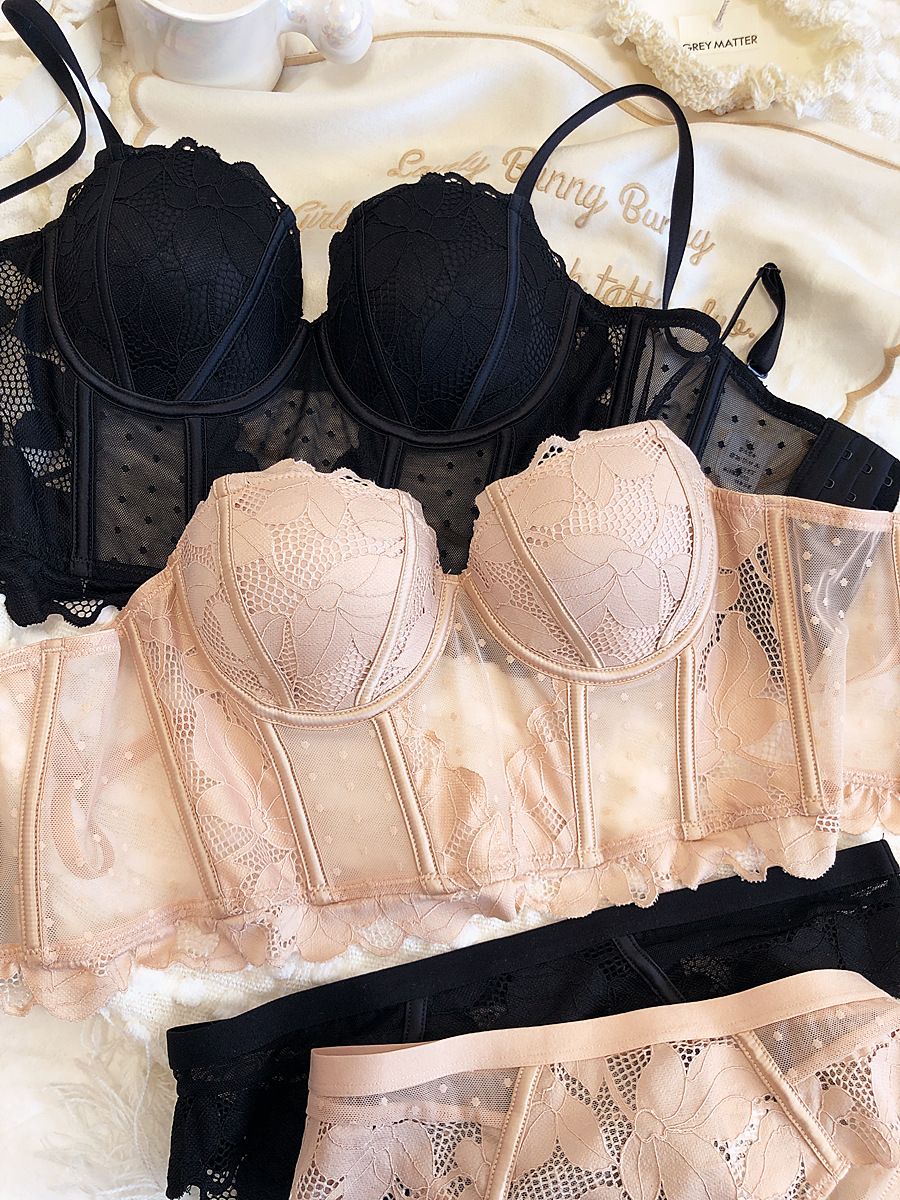 Spring Summer Fishbone Vest Lace Underwear Set Sexy Gathering Slimmer Look Big Breasts Look ...