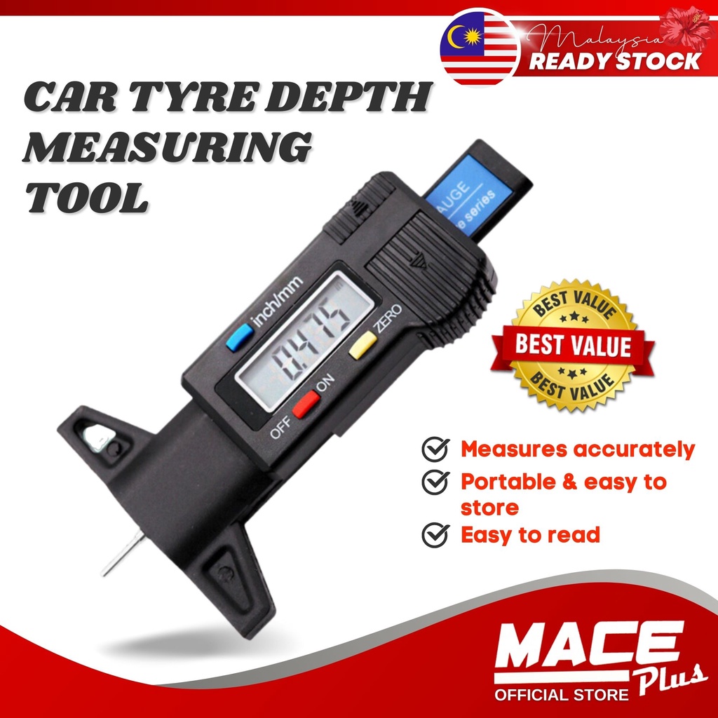 Measuring Tool 25.4mm LCD Digital Car Tyre Tread Depth Thickness ...