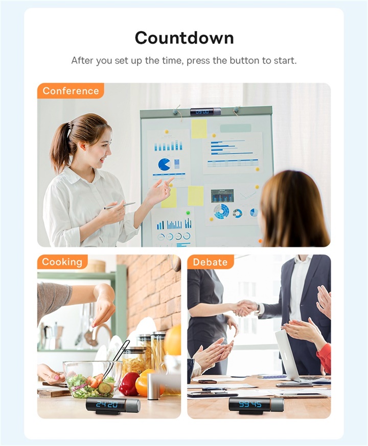 Baseus Countdown Timer LED Digital Reminder Stopwatch Flip Display ...