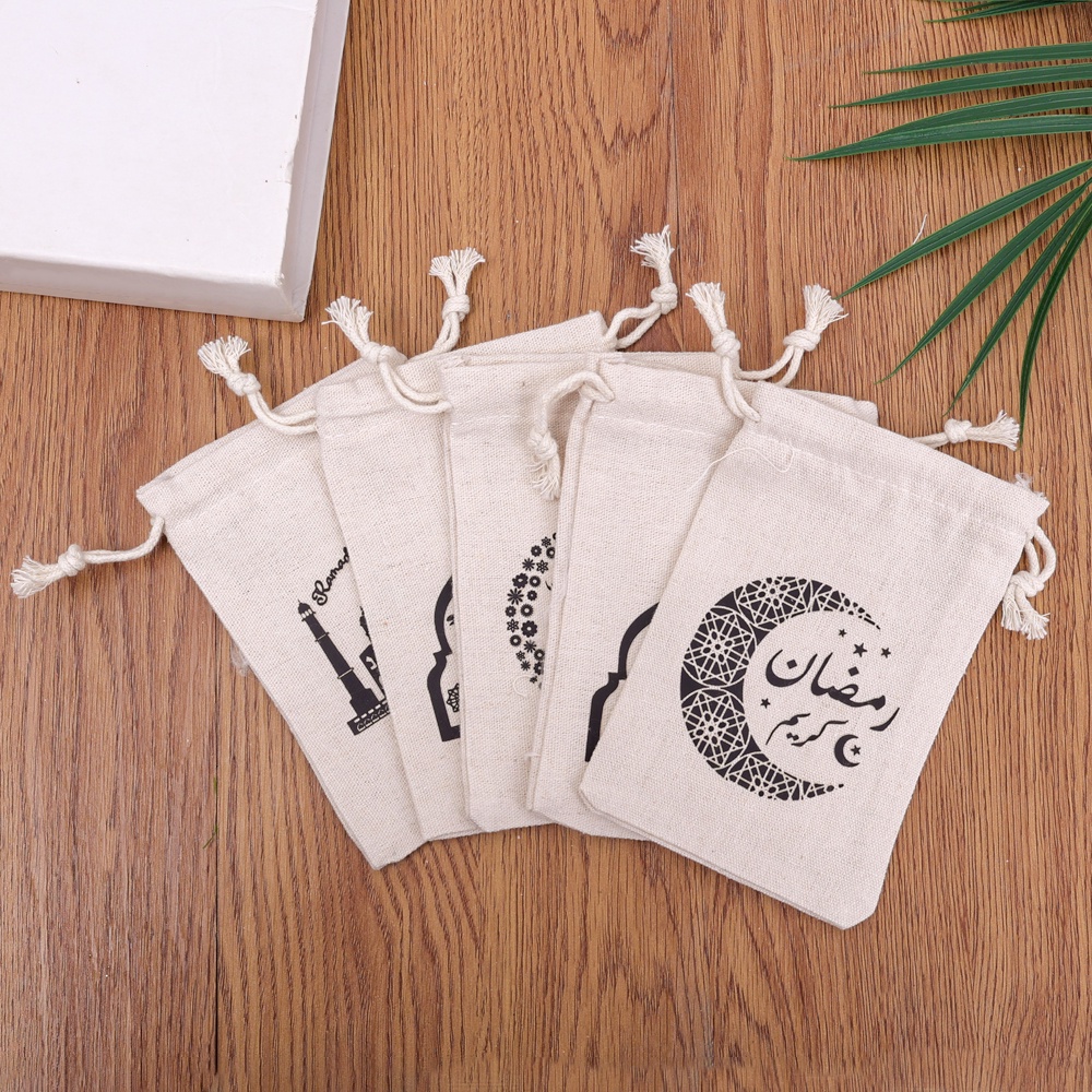 Eid Mubarak Kids Present Candy Storage Drawstring Bag Ramadan Moon Star ...