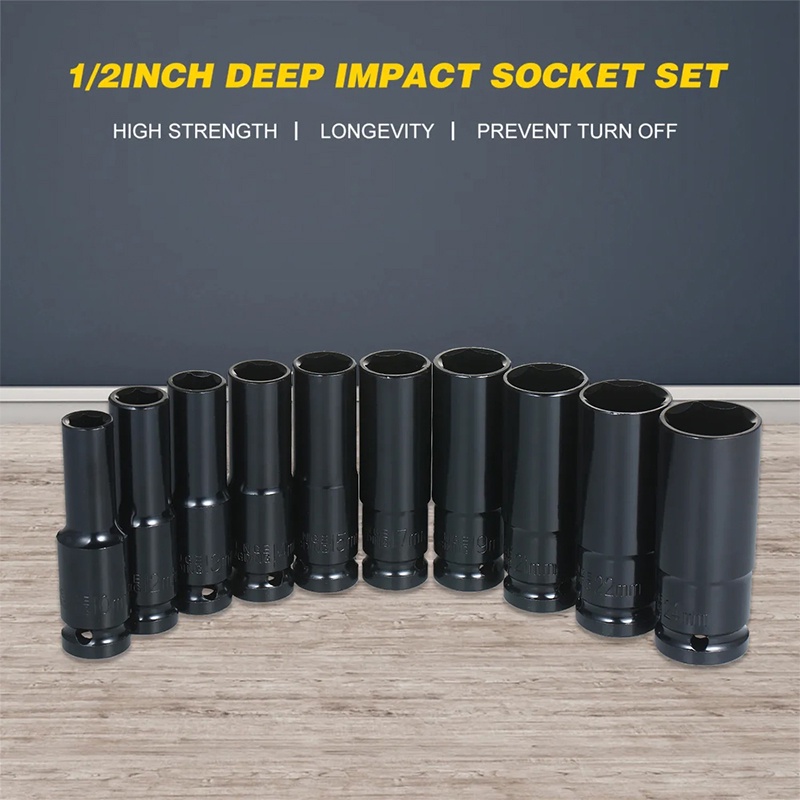 Teemo 10pcs Long Impact Hex Socket Set 1/2 Inch Drive Electric Wrench ...