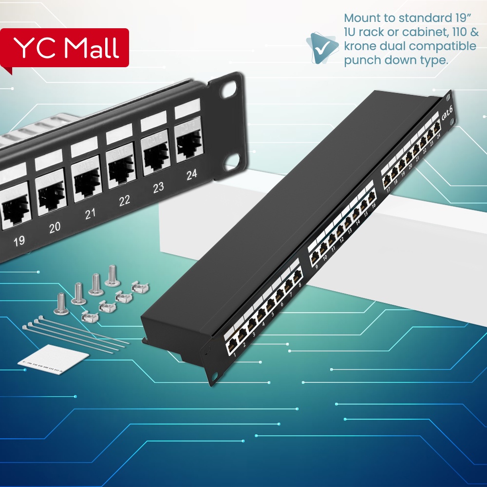 24 Port 1U 19" Punch Down Type Cat6A Full Shielded Patch Panel | Shopee ...