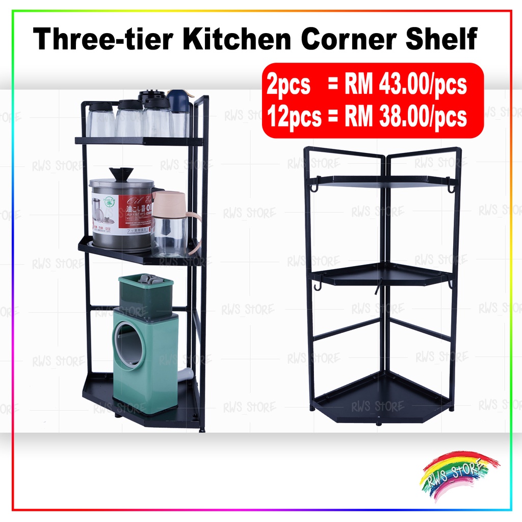 Three-tier Kitchen Corner Shelf 三层厨房墙角置物架 Rak Sudut Dapur Tiga Tingkat ...