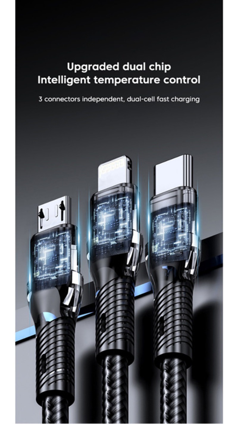 120W USB C 3 in 1 Charging Cord Micro USB Type-c Multiple Mobile Phone ...