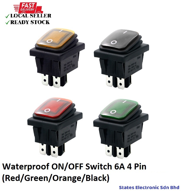 Waterproof ON/OFF Mini Switch boat-shaped rocker switch 16A 4 Pin (Red ...