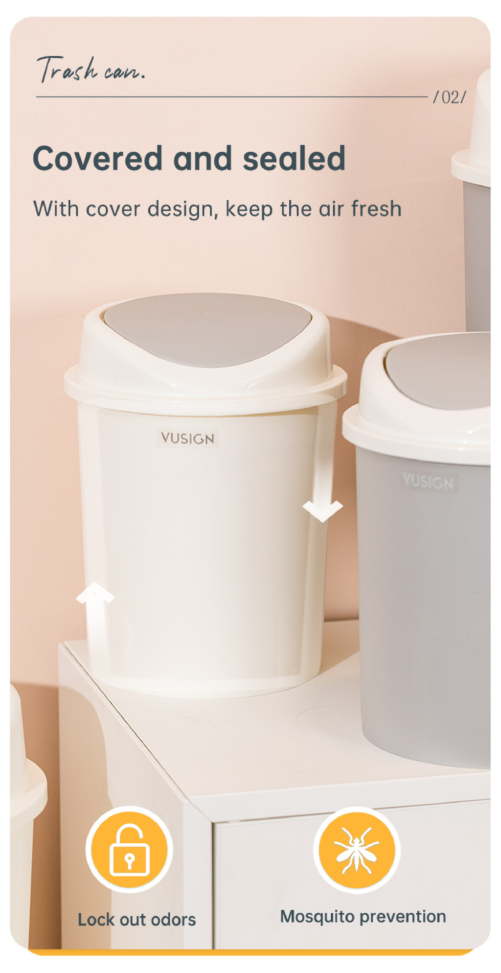 Vusign Tong Sampah Swing Top Dustbin Rubbish Bin Flip Top Trash Can ...