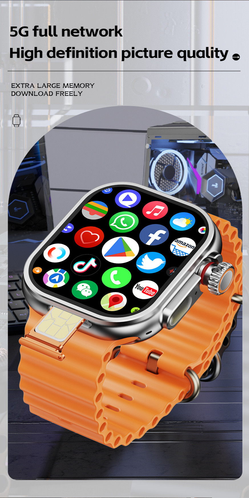 5G/4G Android Smart Watch With SIM Card Slot And WiFi Rotating Camera ...