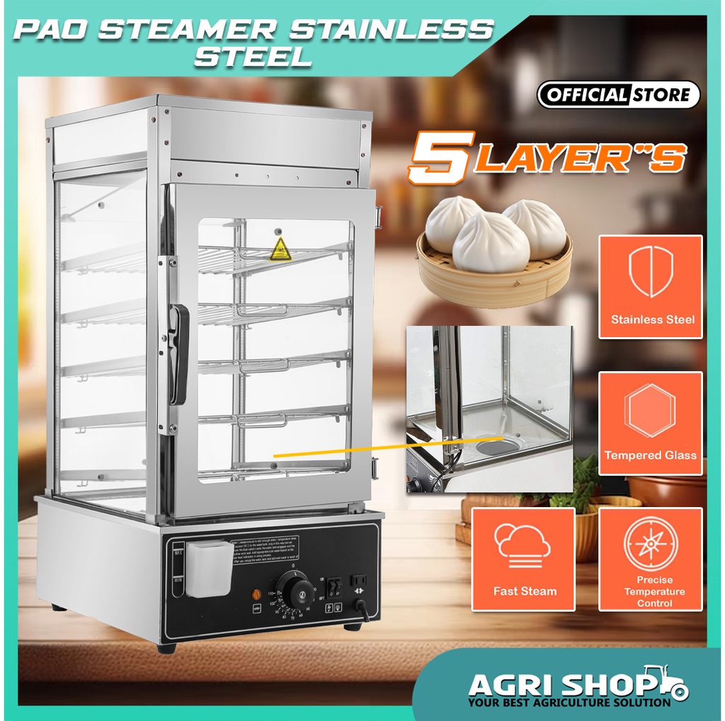 AGRISHOP 5 Layers Stainless Steel Electric Food Steamer Pao Bun Display ...