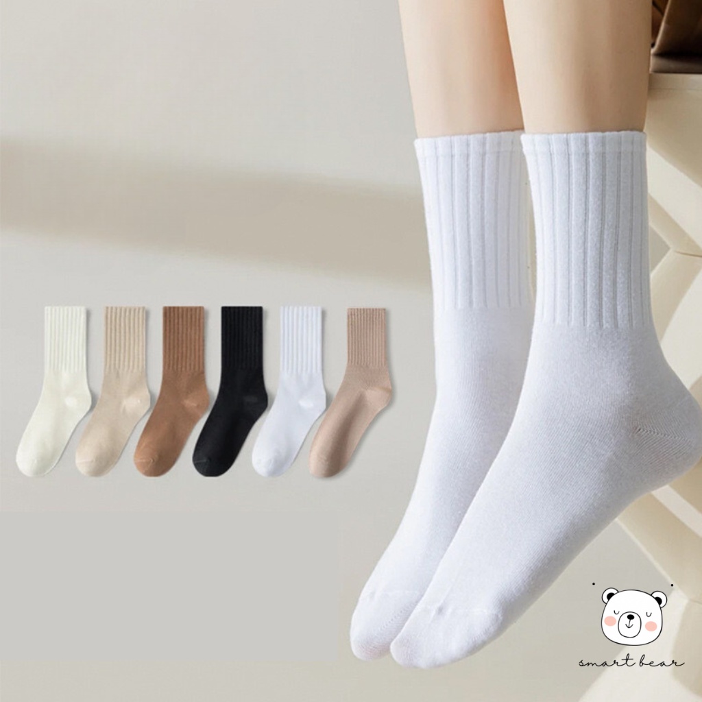 Women Short Socks Solid Color Stripes Ankle Socks School Socks Mid Tube ...