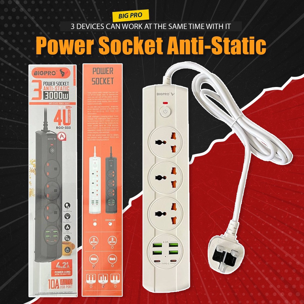 3 Power Socket Extension Pulg Charger Adapter With 4 USB Port Power ...