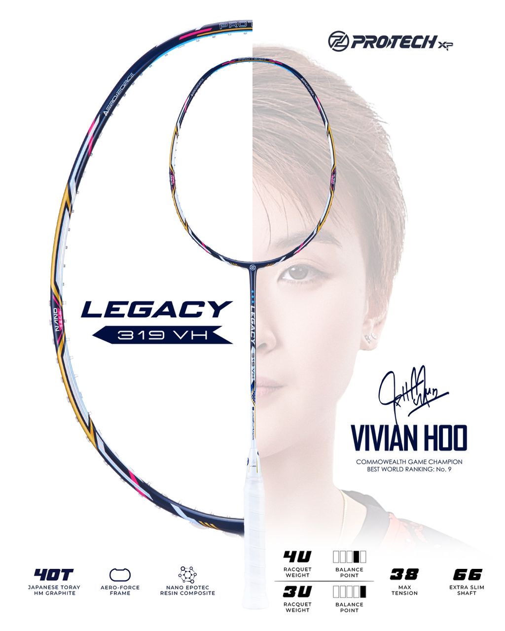 Protech LEGACY 319 VH High End Racket (Player Spec)(MAX 35LBS)(FREE ...