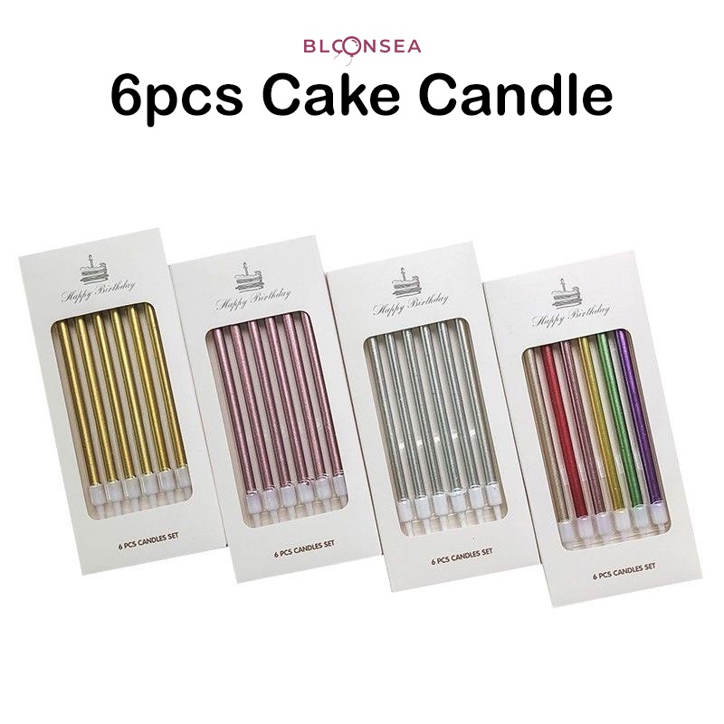 6pcs/Box Cake Candle Set Happy Birthday Topper Aroma Scented Chrome ...