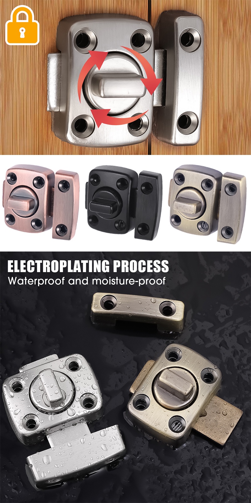 Heavy Duty Rotate Sliding Latch With Screws - Thickened Zinc Alloy ...