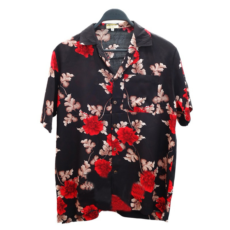 Songkran Hawaiian Shirt With Black And Red Striped Synthetic Silk ...