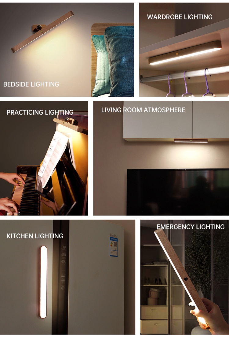 Nordic wood wall light, USB rechargeable bedside wall sconces, magnet ...