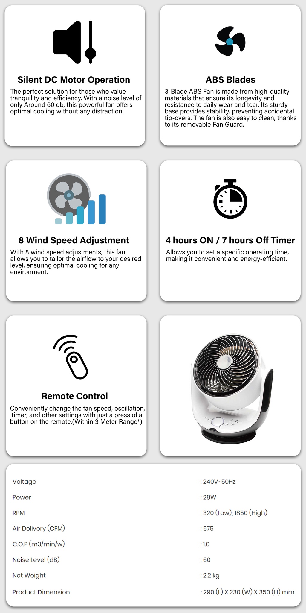 Mistral Silent DC Motor Air Circulator Fan / Table Fan / Oscillation ...