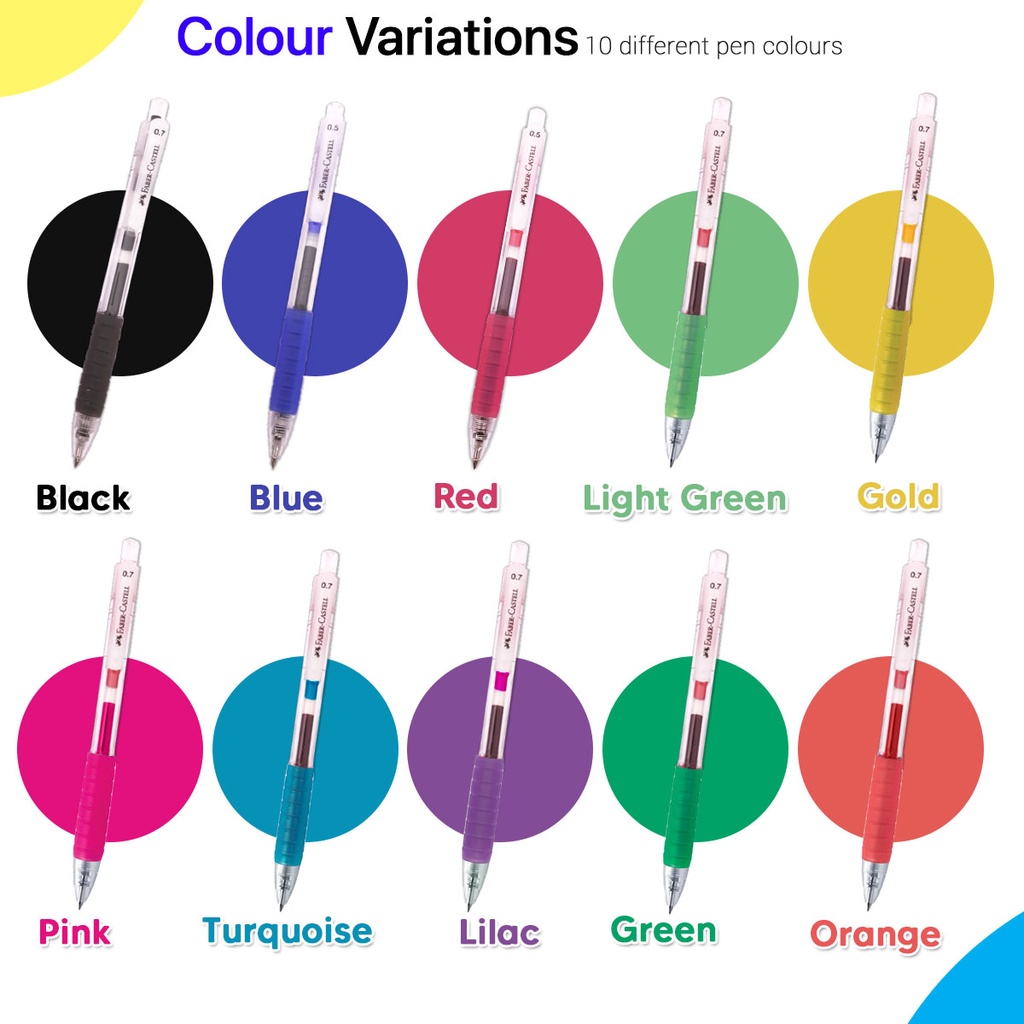 Faber Castell Pen Fast Gel Colour Fast Dry Ink 0.5 0.7 Black Blue ...