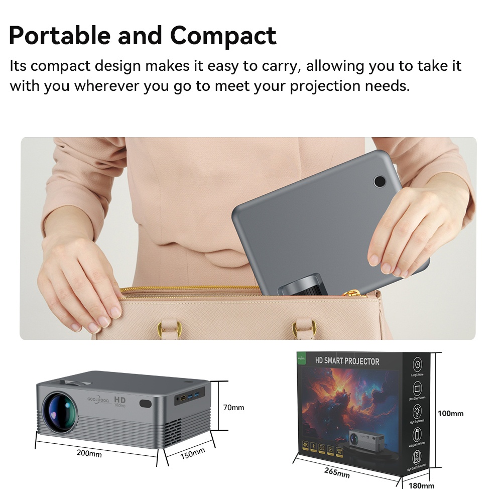 GOOJODOQ 2.4G/5G Dual-Band Bluetooth Portable Projector | Shopee Malaysia