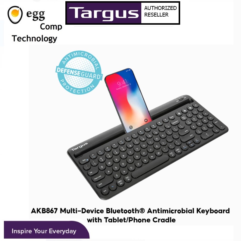 Targus AKB867 Multi-Device Bluetooth Antimicrobial Keyboard with Tablet ...