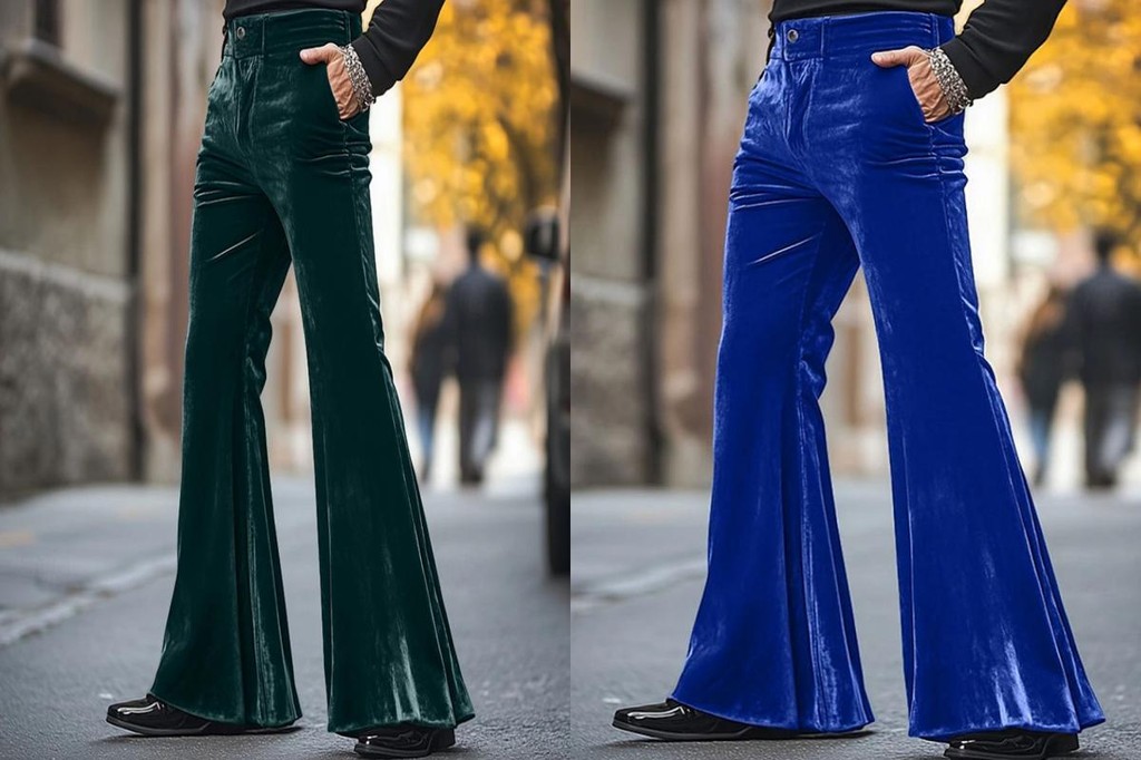 SRA ZK Button and Zipper Waist Pants for Men Men Bell-bottom Pants 70s ...