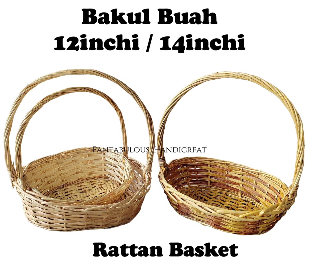 BAKUL ROTAN 12inchi 14 INCHI Bakul Hamper / Bakul Buah | Shopee Malaysia