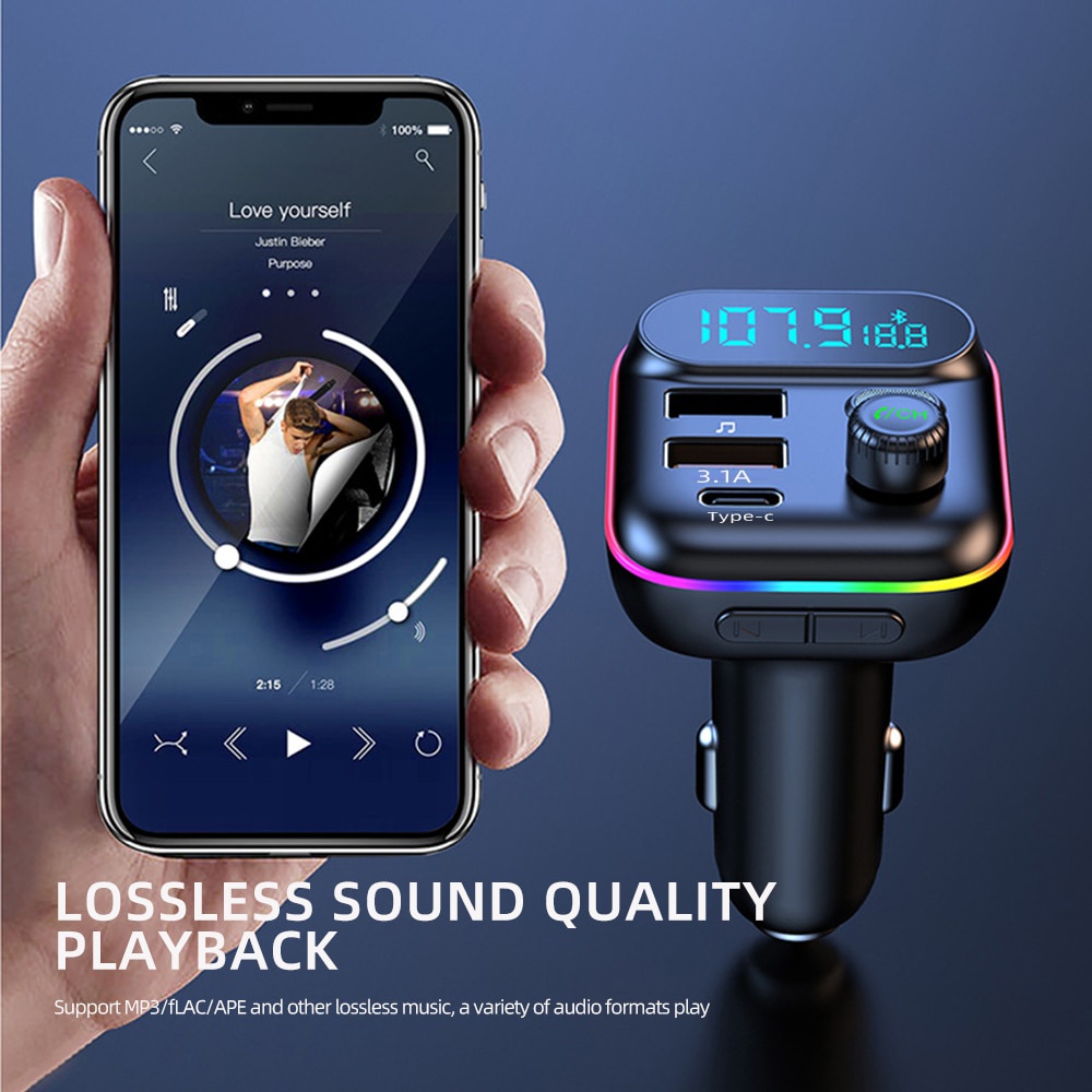 Car Bluetooth 5.0 FM Transmitter - QC3.0 PD Type-C Dual USB Charger ...