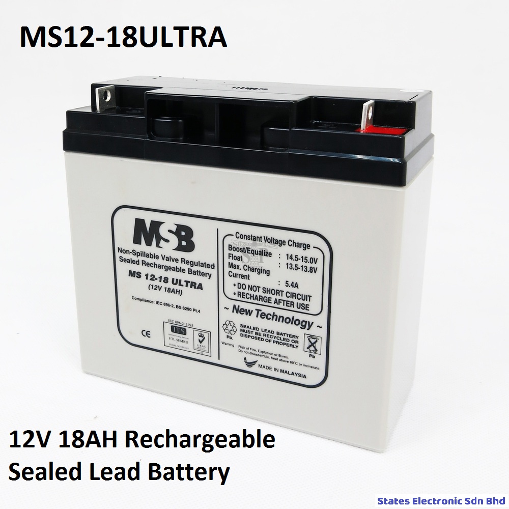 MSB 12V 18AH Rechargeable Sealed Lead Battery (MS12-18ULTRA) | Shopee Malaysia