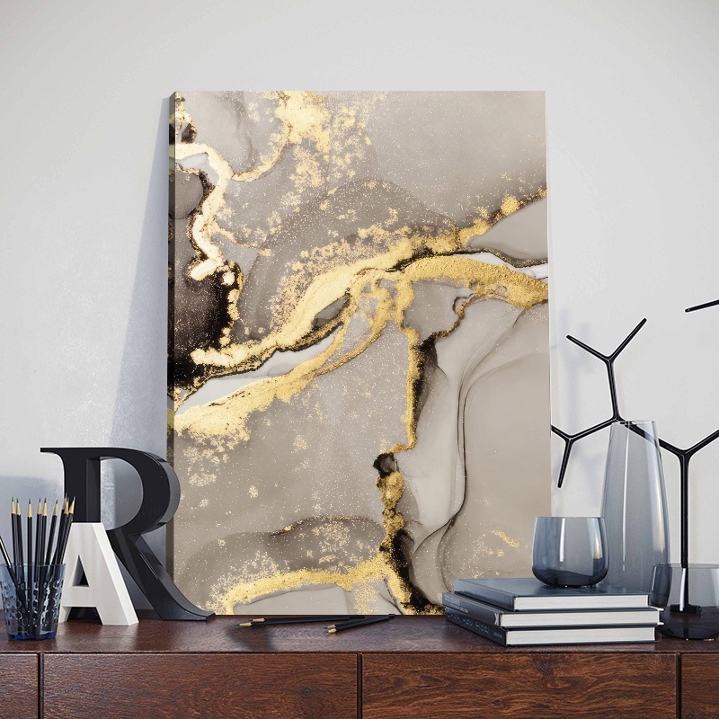 （With Frame）Marble Beige Gold Abstract Wall Art Posters with Frame ...