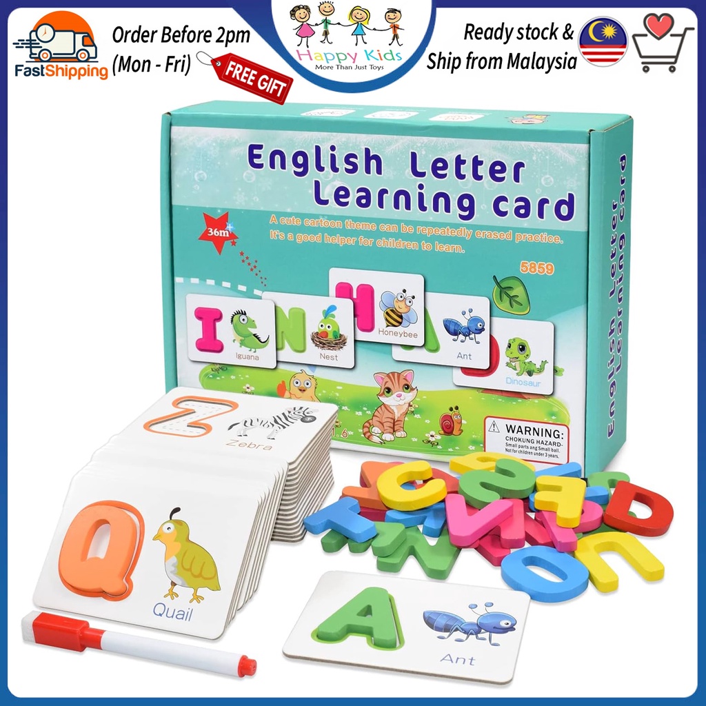 [Happy Kids] 3 in 1 Wooden Flash Card Montessori English Alphabets ...