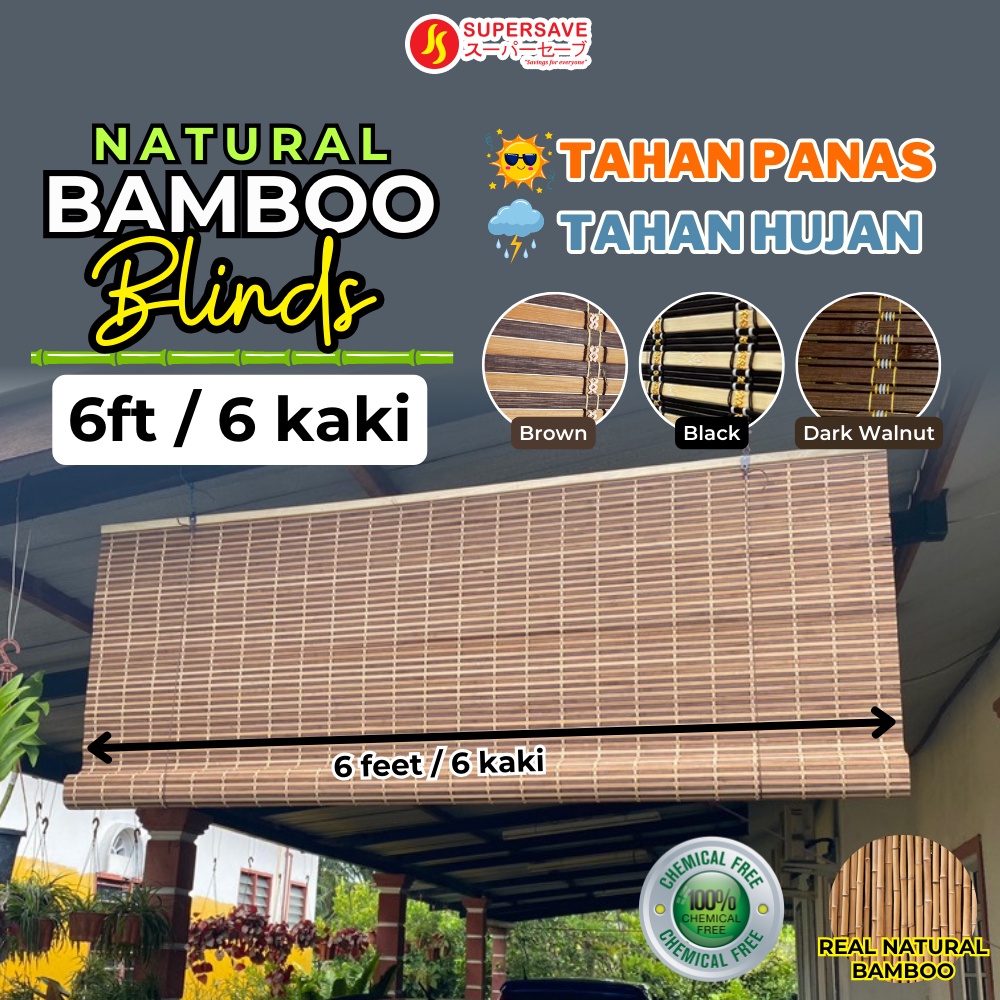 SUPERSAVE 6ft / 6 kaki Bamboo Blinds Bidai Kayu Langsir Buluh Bamboo ...