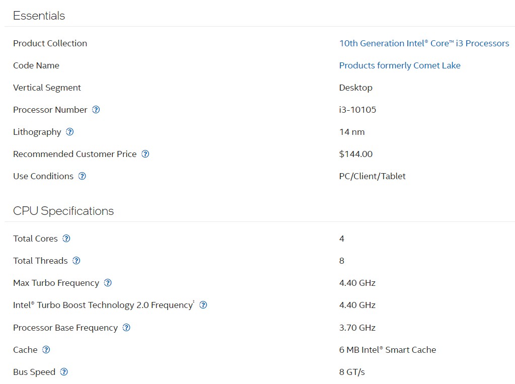 Intel Core i3 10100 10105 10100F 10105F Processor 10th Gen Quad Core 4 ...