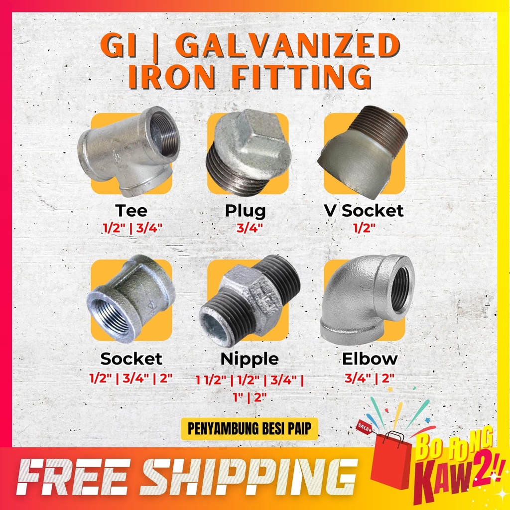 Pipe Joint Connector G.I Galvanized Iron Pipe Fitting Besi Penyambung ...