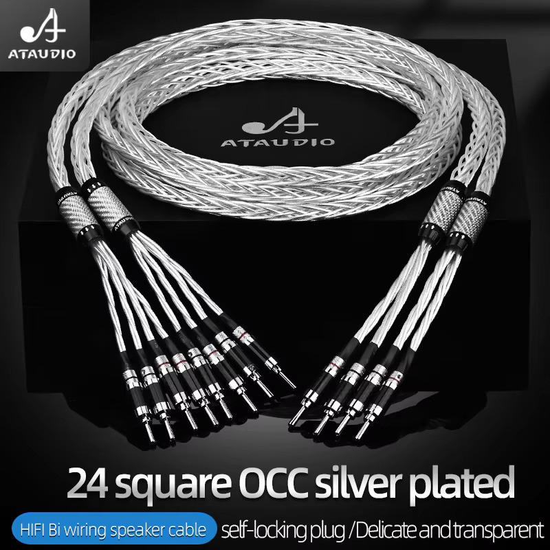 ATAUDIO Hifi Silver-Plated Bi Wiring Speaker Cable Hi-end OCC Silver 2 ...