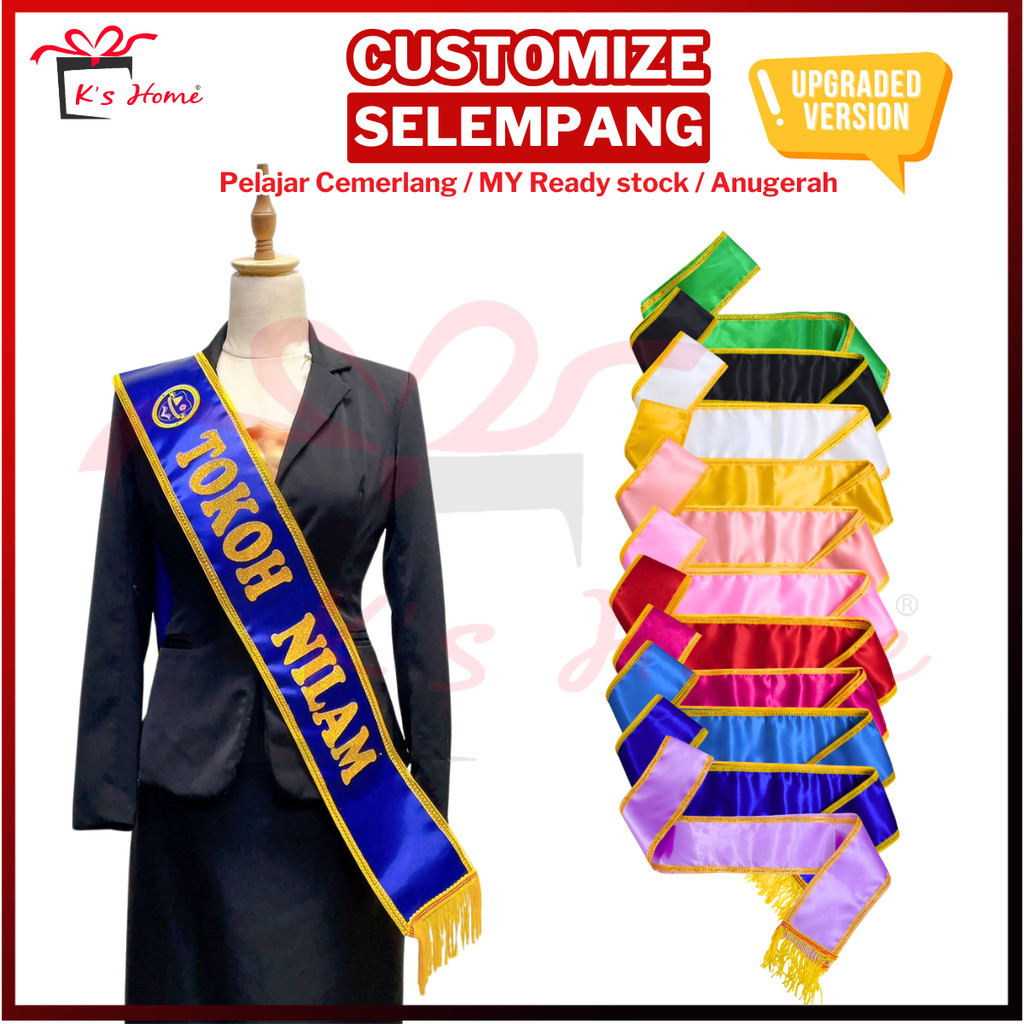 Kain Selempang Custom Sash Gold Trim Custom Selempang Add on Wording Or ...