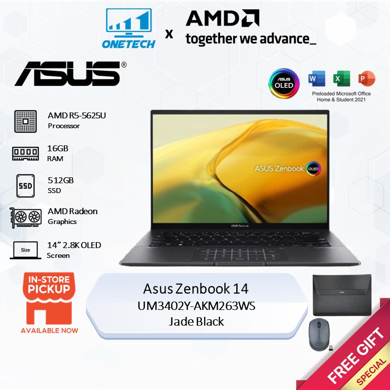 Asus Zenbook 14 Um3402y Akm263ws Notebook Jade Black 14 2 8k Oled