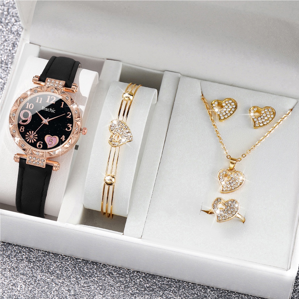 Fashion Women Watches Leather Band Quartz Watch Rhinestone Jewelry Set ... Fashion Women Watches Leather Band Quartz Watch Rhinestone Jewelry Set ...