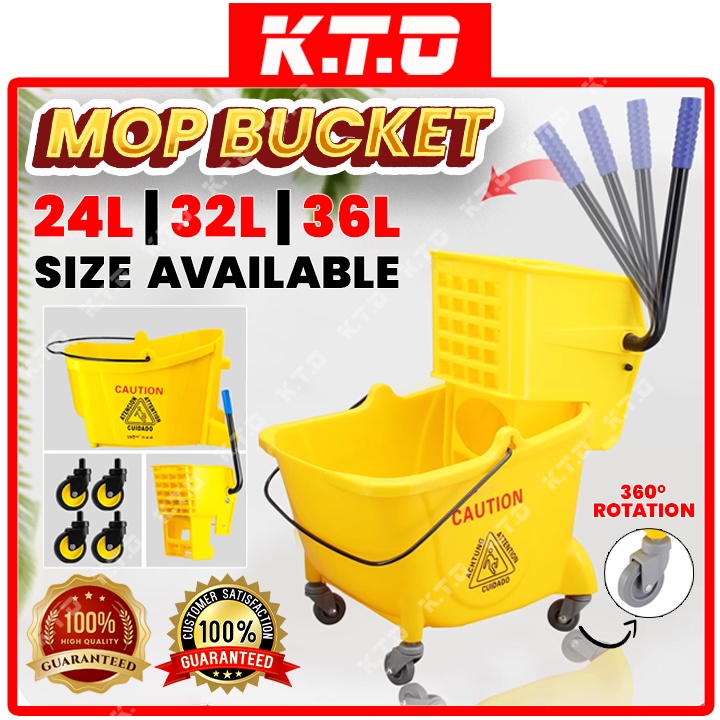 24L / 32L / 36L Mop Cart Wringer Cleaner Pail Mop Bucket Cart Janitor ...