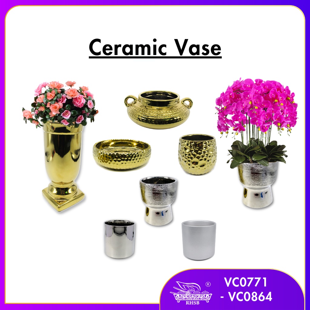 PREMIUM GOLD VASE / CERAMIC VASE / PASU EMAS / METALLIC VASE / PASU ...