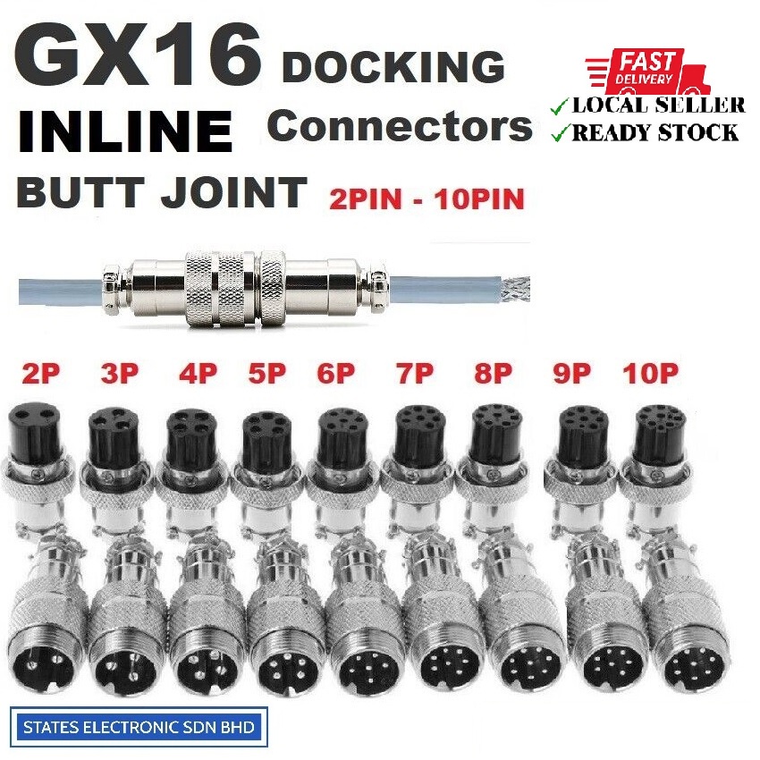 Aviation Inline Plug Male & Female Wire Panel Metal Connector 16mm 2/3 ...