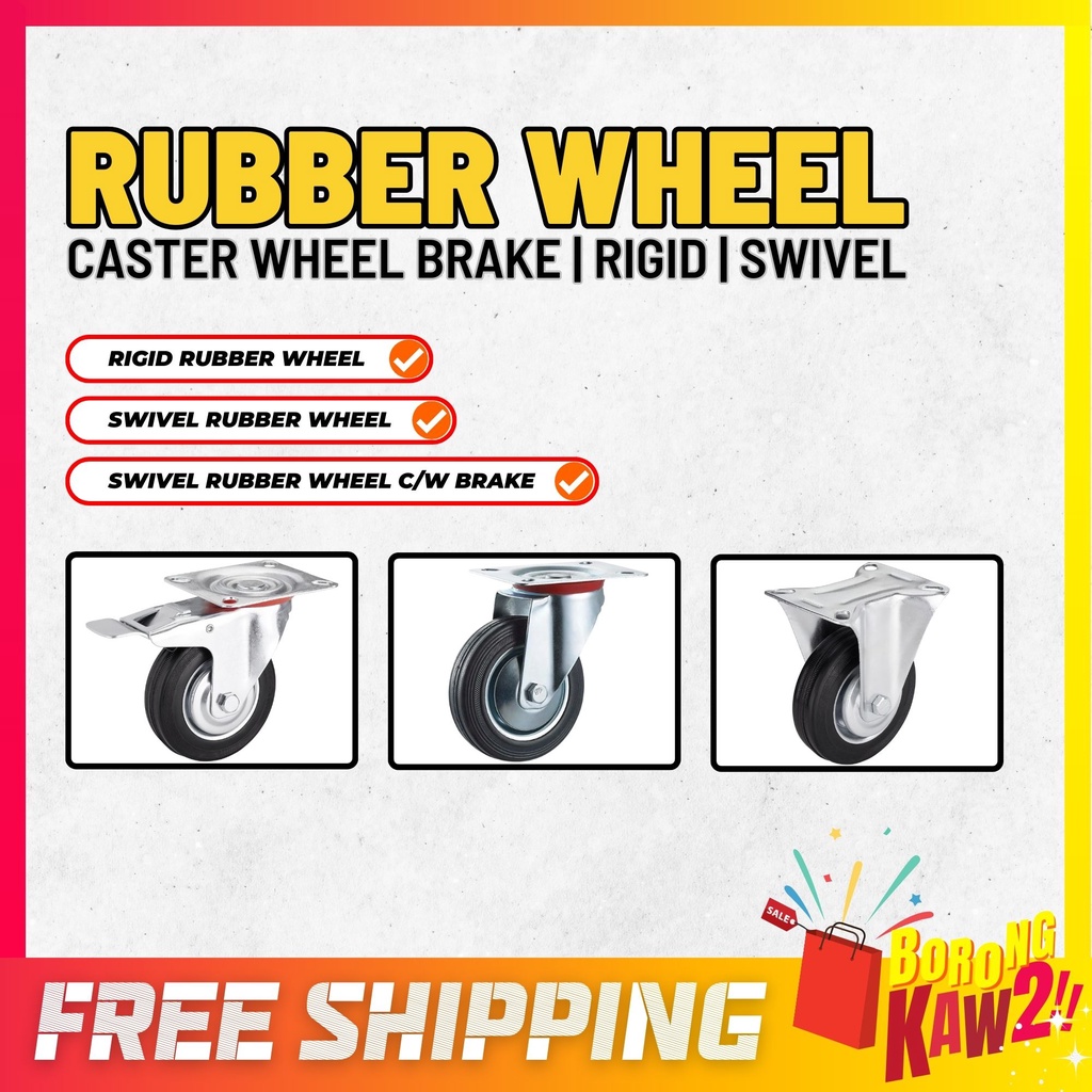 3/4/5/6 inch 360 Degree Rotate Trolley Black Rubber Single Wheel Swivel ...