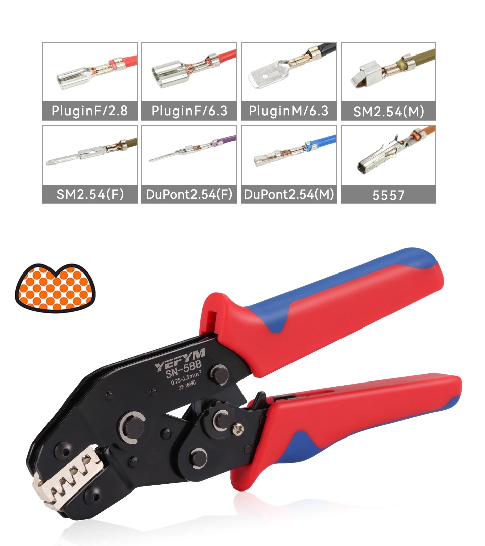 Ratcheting Crimping Tool Set with 8 Changeable Jaws for Dupont, JST, and MOLEX Terminals ...
