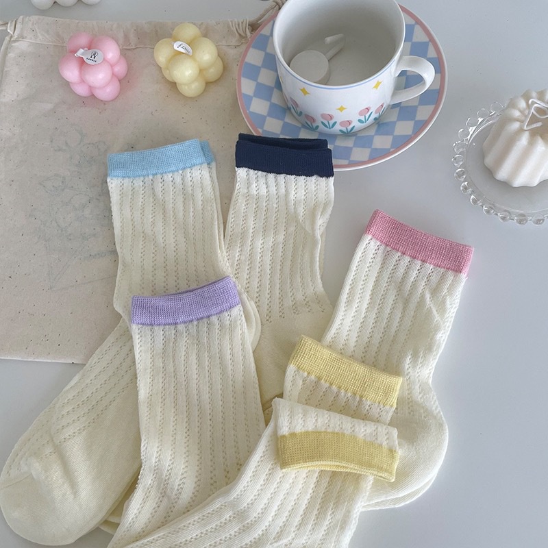 Spring Summer Breathable All-Match Candy Color Socks Women's Mid-Tube ...