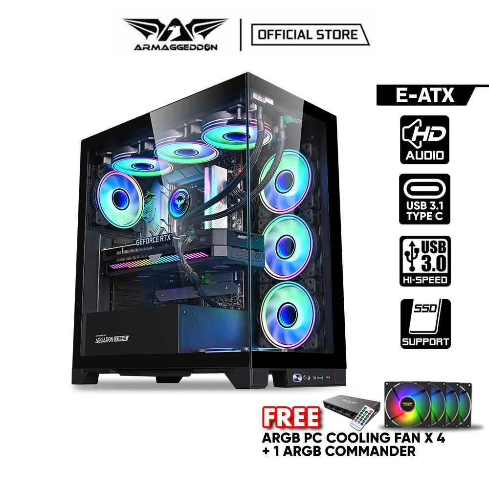 Armaggeddon Aquaron Xtreme EATX Transparent view Gaming Casing Chassic PC Case | Free 4 ARGB Fan ...
