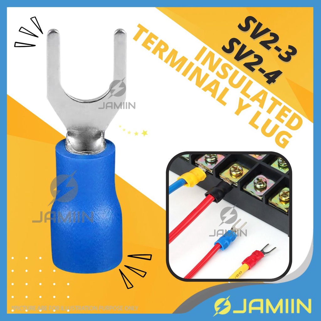 [1PC] SV2-3 / SV2-4 Insulated Terminal Y Lug Fork Terminal (BLUE) Spade ...