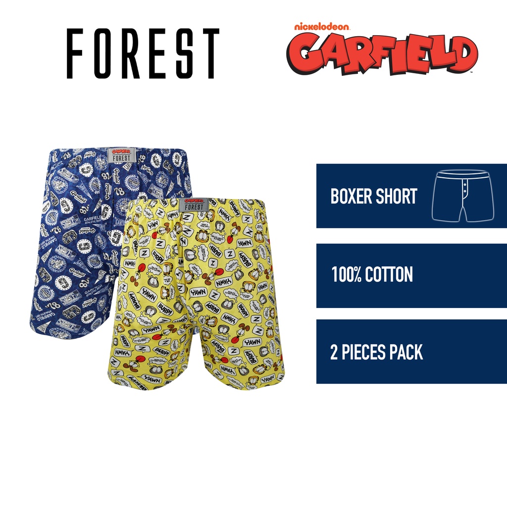 (2 Pcs) Forest X Garfield Mens 100% Cotton Boxer Underwear Assorted ...