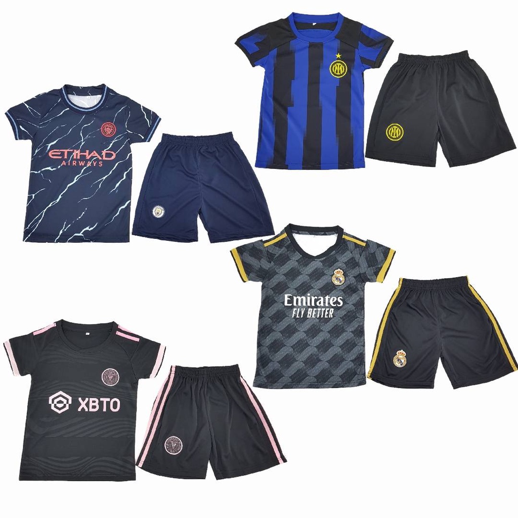 Kids Sport Jersey Set Football Club Embroidered Logo Print | Baju Set ...