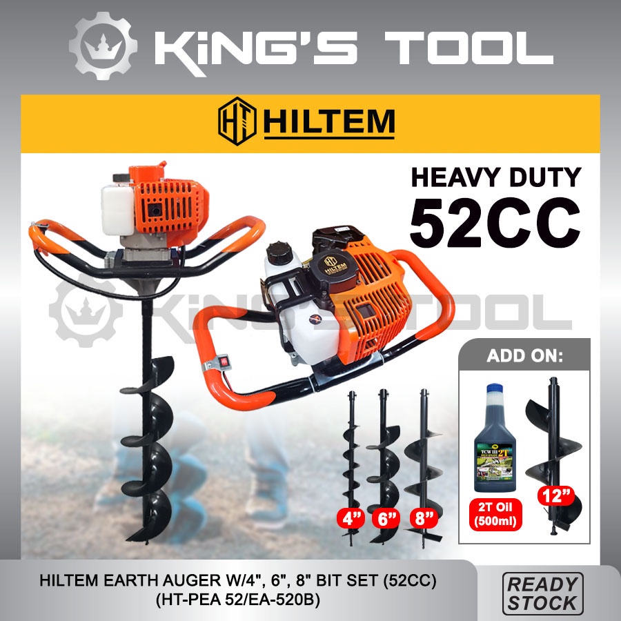 HILTEM EARTH AUGER 2 STROKE W/4”, 6”, 8” BIT (52CC)/ HEAVY DUTY/ MESIN ...