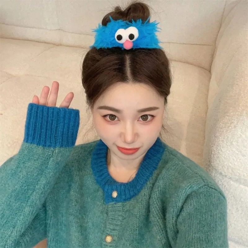Women Korean Cartoon Big Eyes Monster Hair Rope / Funny Ugly Doll Plush ...