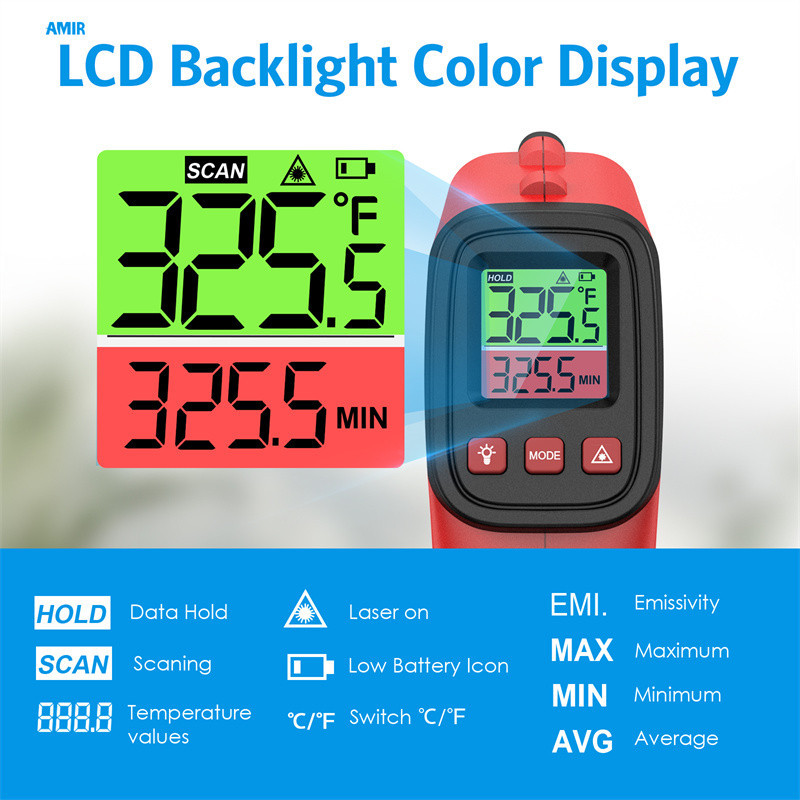 AMIR Digital Infrared Meat Thermometer -50℃-550℃ Food Thermometer ...